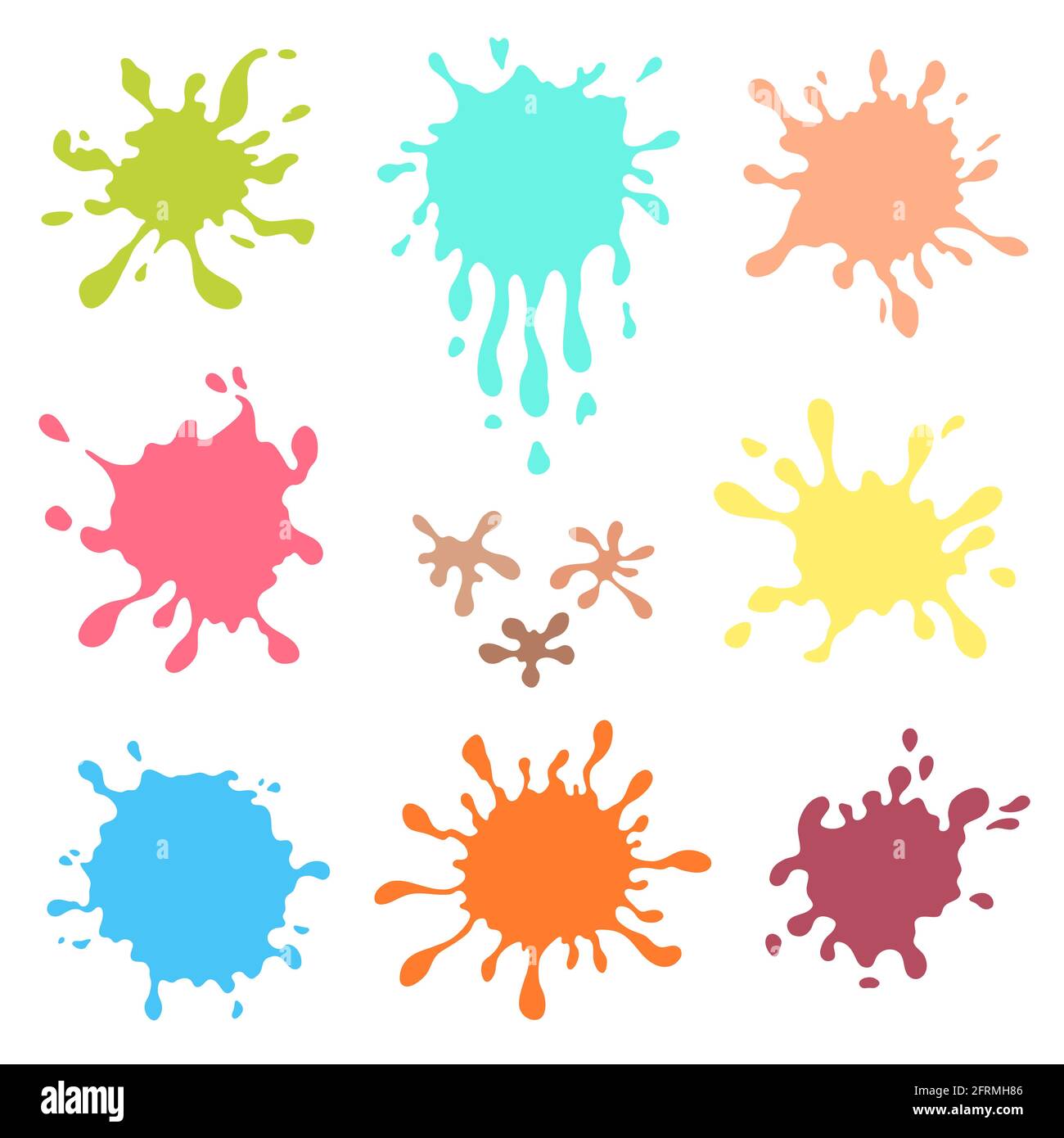 Set of color paint splashes. Stain collection. Hand drawn splatters. An ...