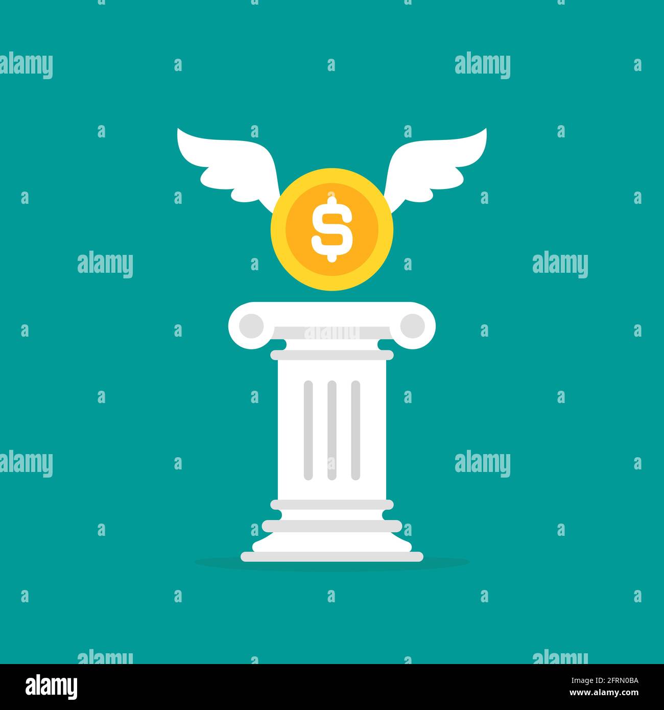 Winner pedestal with golden dollar coin. Podium for best product with ...