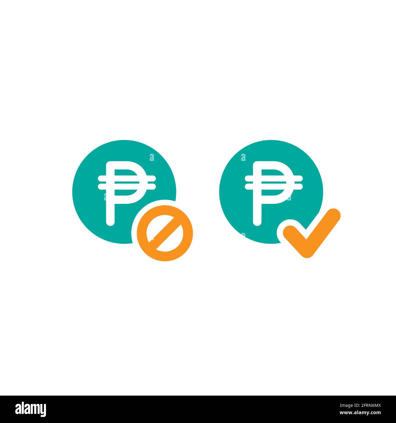 Two money icons. Blue circles with peso signs and orange circle with ...