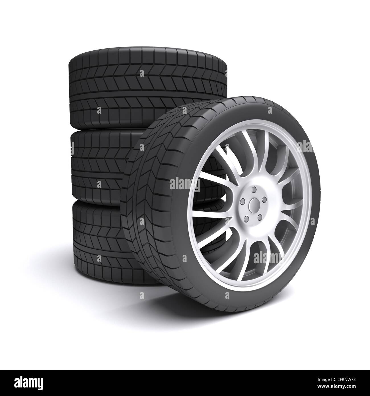 Car wheels on a white background. 3d rendered image Stock Photo - Alamy