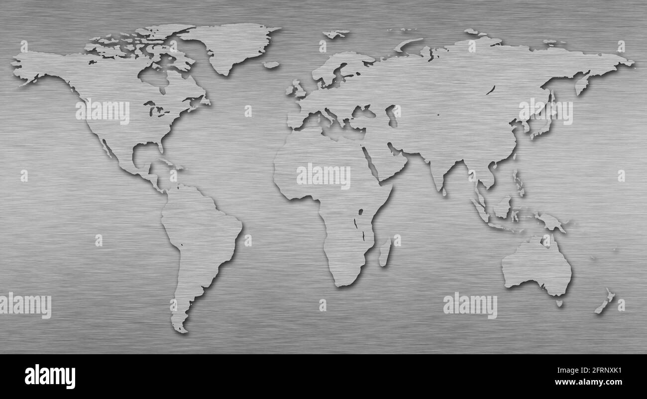 Earth world map with a brushed metal texture Stock Photo - Alamy