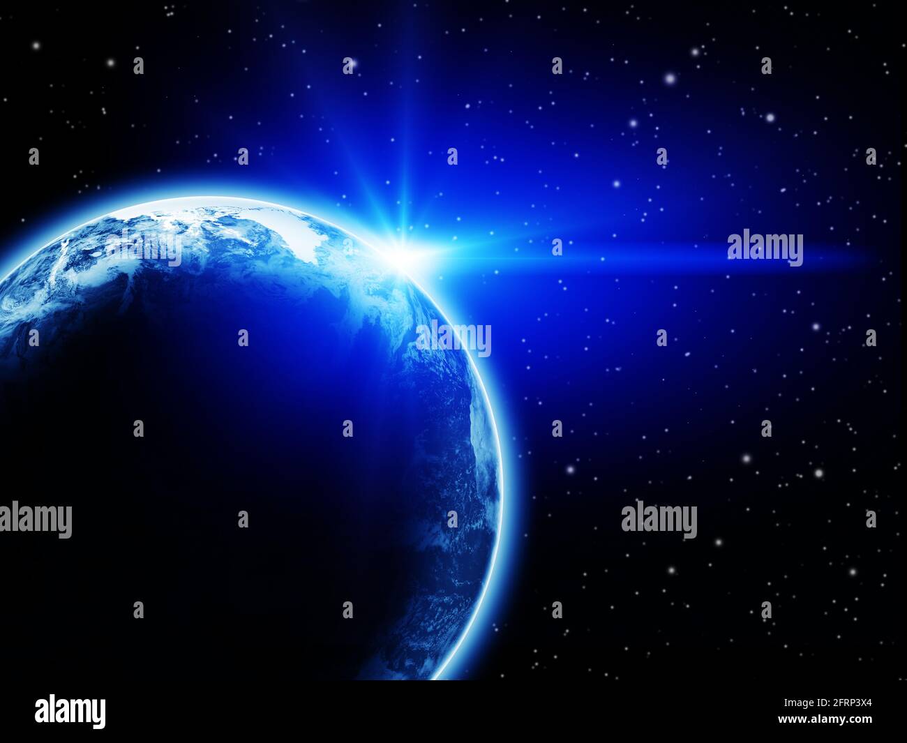 Space sunrise above the Earth planet. The Earth texture of this image ...