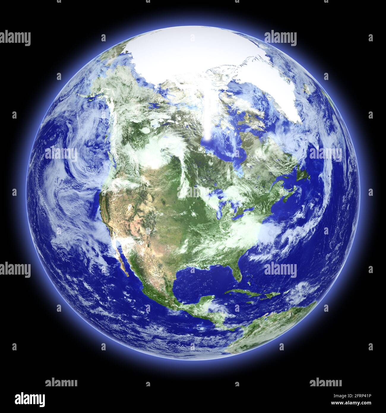 Earth globe cloud map on a black background. Side of the North America ...