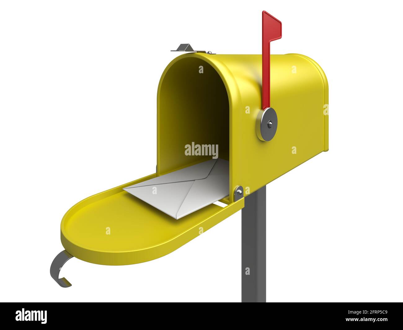 Yellow mailbox with letter on a white. 3d rendered image Stock Photo ...