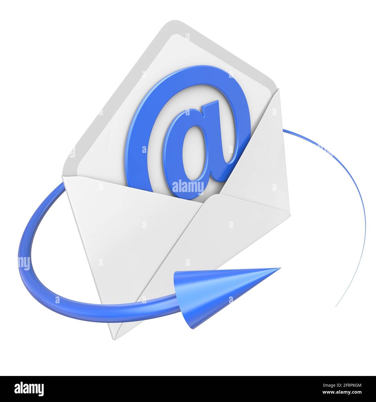 Envelope with blue 'at' symbol. E-mail communication concept. Isolated ...