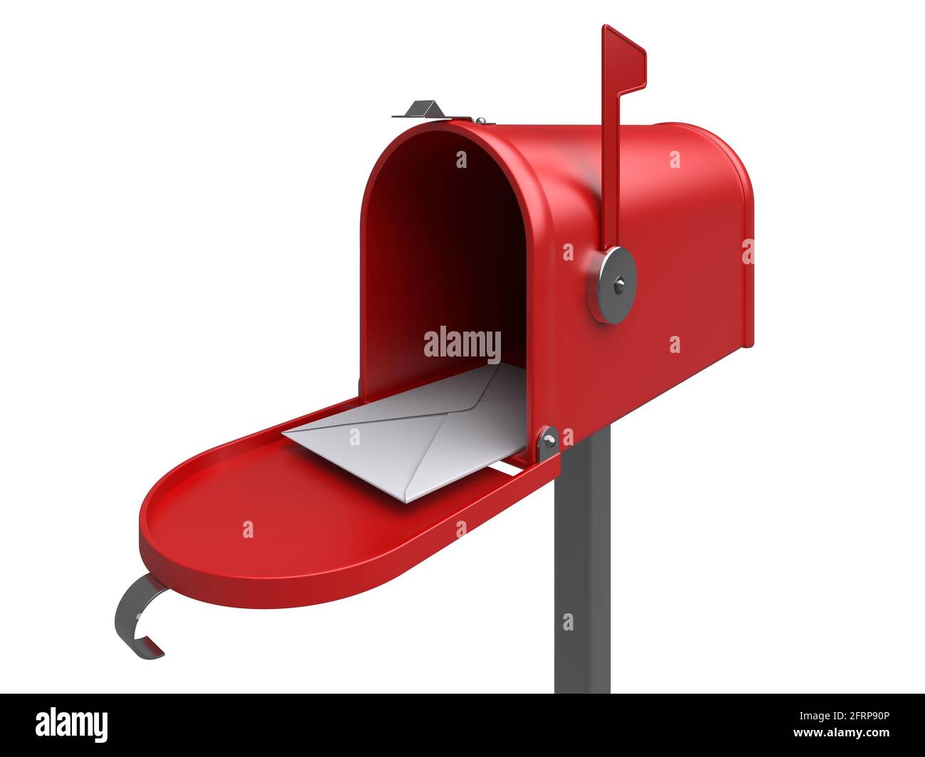 Red mailbox with letter on a white. 3d rendered image Stock Photo - Alamy