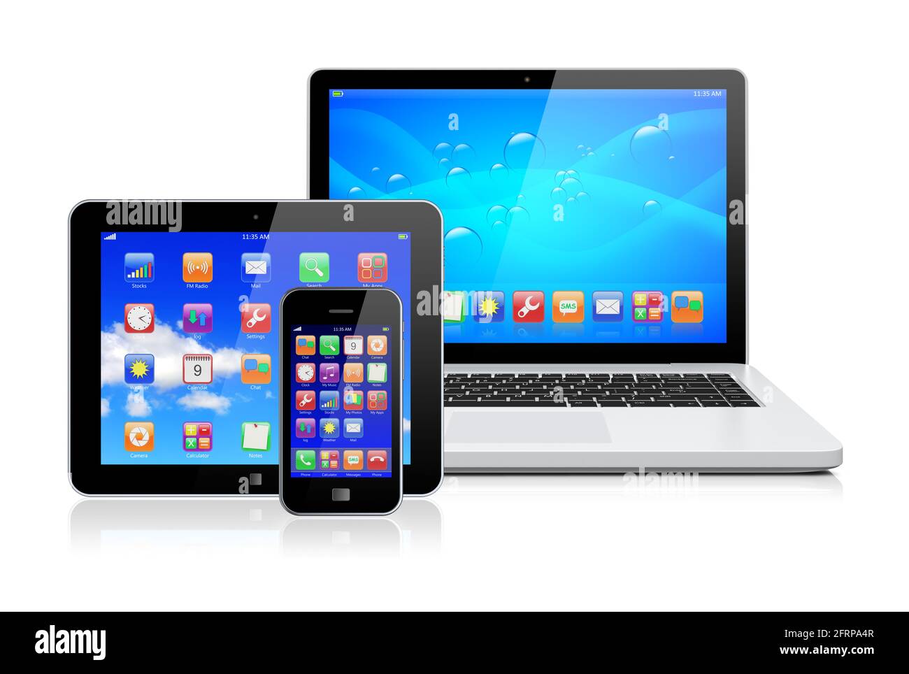 Laptop, tablet pc computer and mobile smartphone with a blue background ...