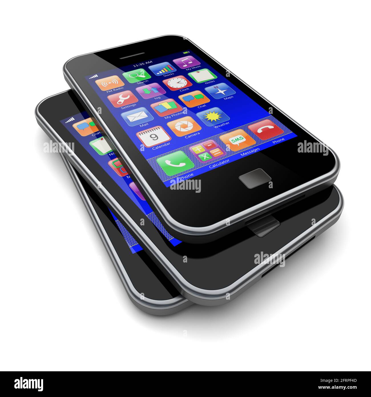 Mobile smart phones with blue screen and colorful apps. Technology ...