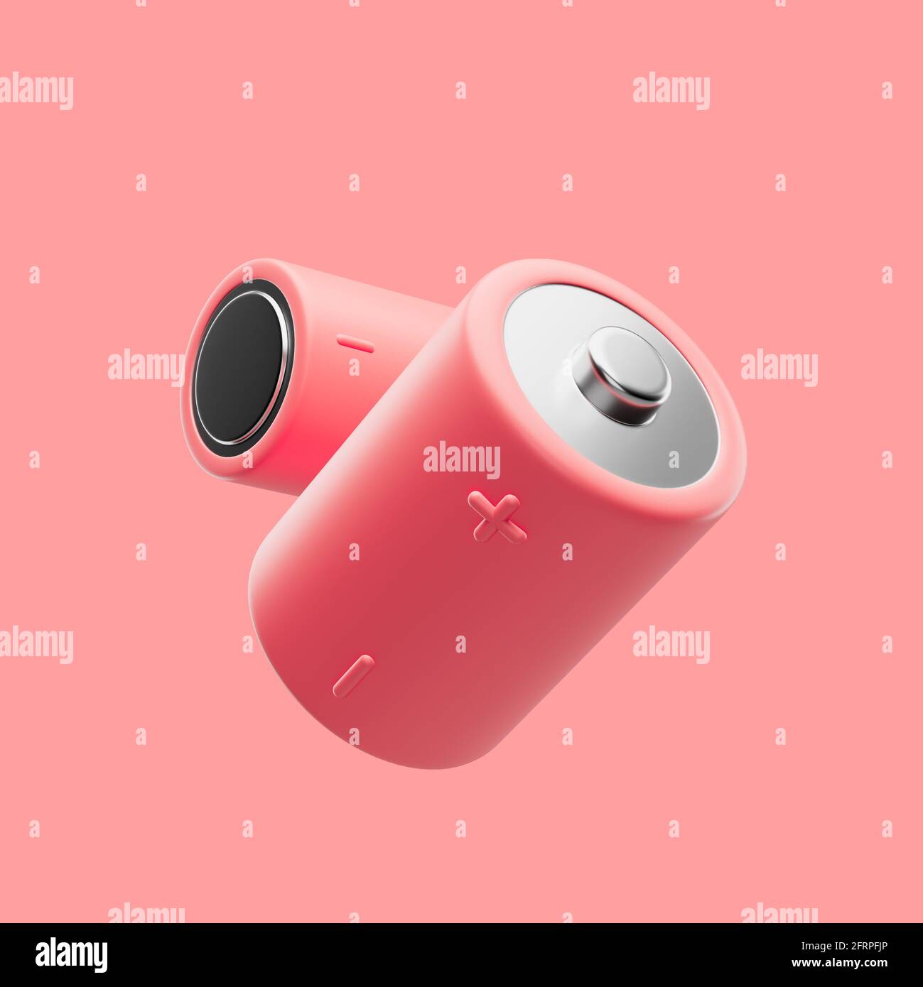 Battery icon simple 3d render illustration on red pastel background in ...