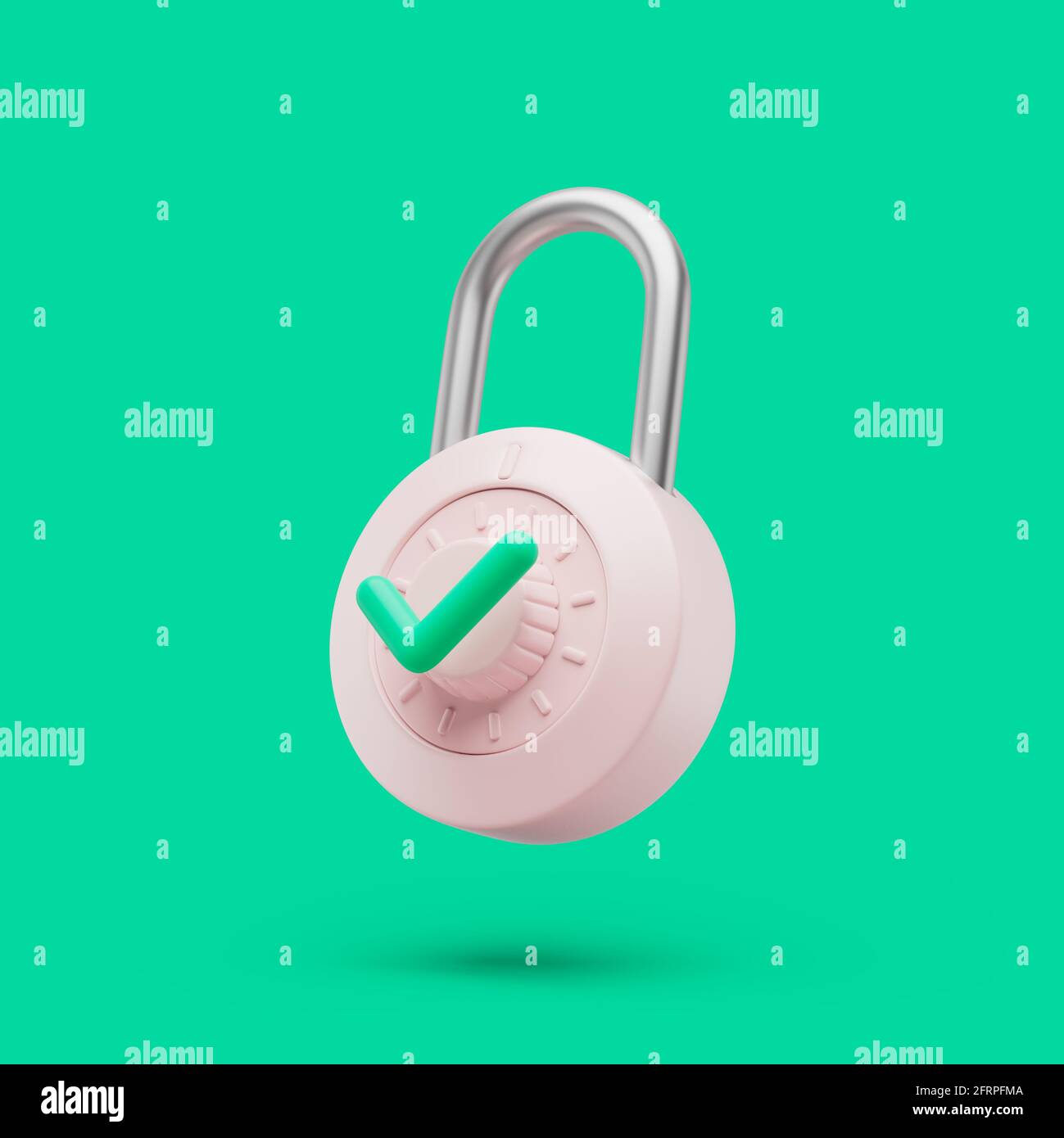 Padlock locked icon with green check simbol simple 3d render ...