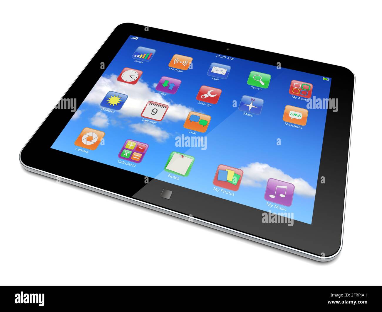 Tablet PC computer with blue sky background on the touchscreen and ...
