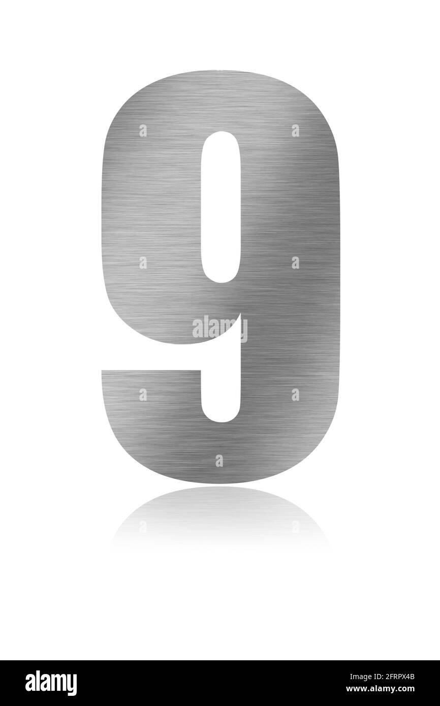 Brushed metal figure. Number 9 Stock Photo - Alamy
