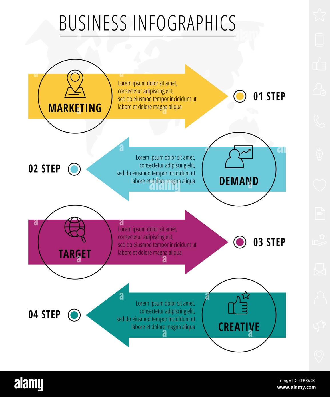 Vector line infographics template for four colorful arrows and circles ...