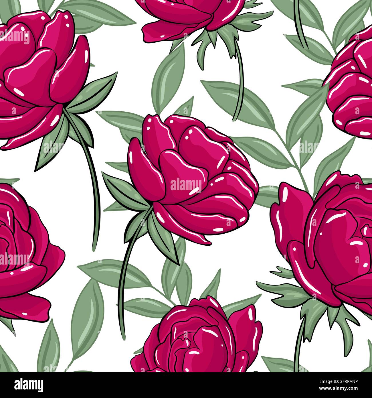 Seamless pattern with burgundy peonies. Vector, peony. Floral colorful background with large ...