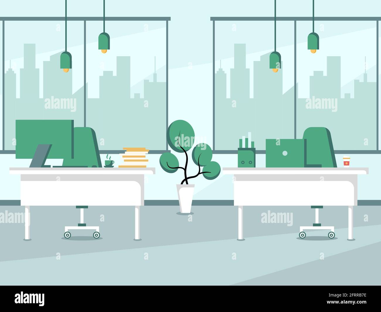 Workplace and work station flat design, Concept of working desk or ...