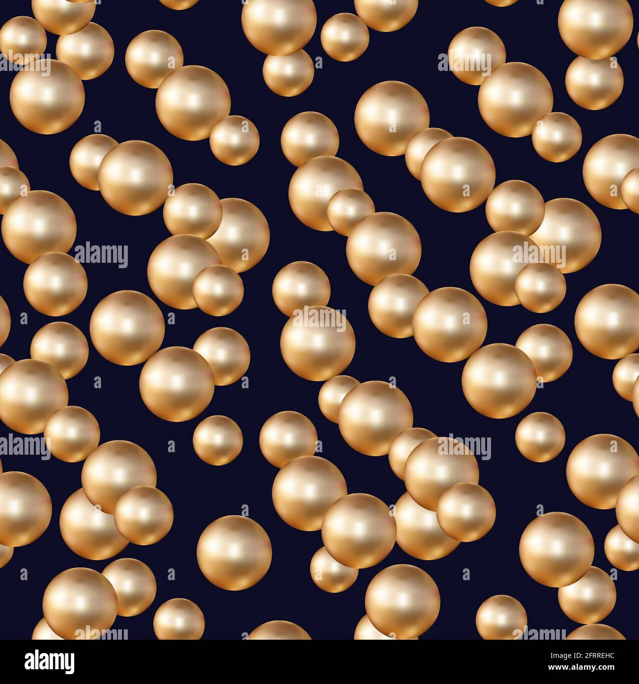 Golden pearls 3d on a dark background. Abstraction with 3d spheres or ...