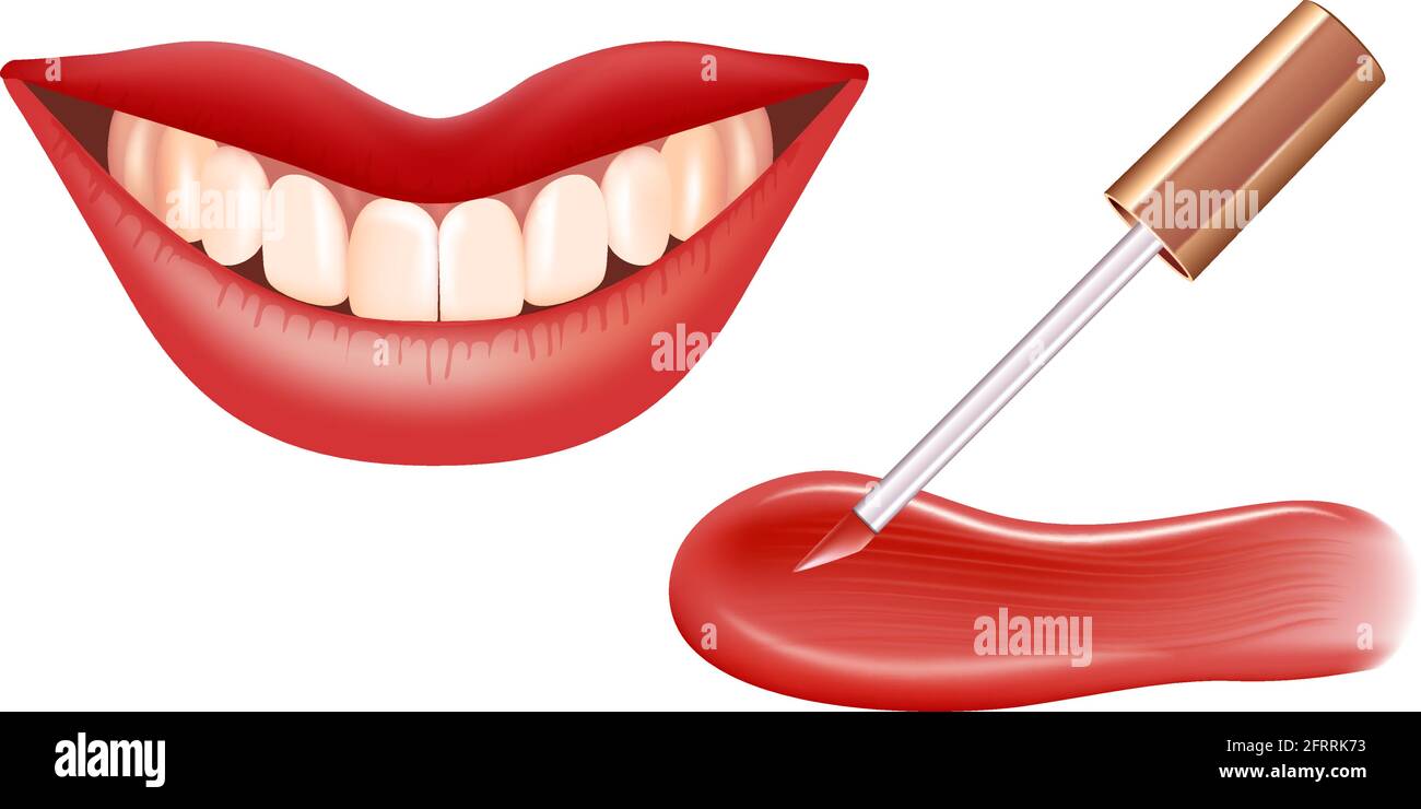 Make-up set for lips with realistic creme smear, realistic liquid ...