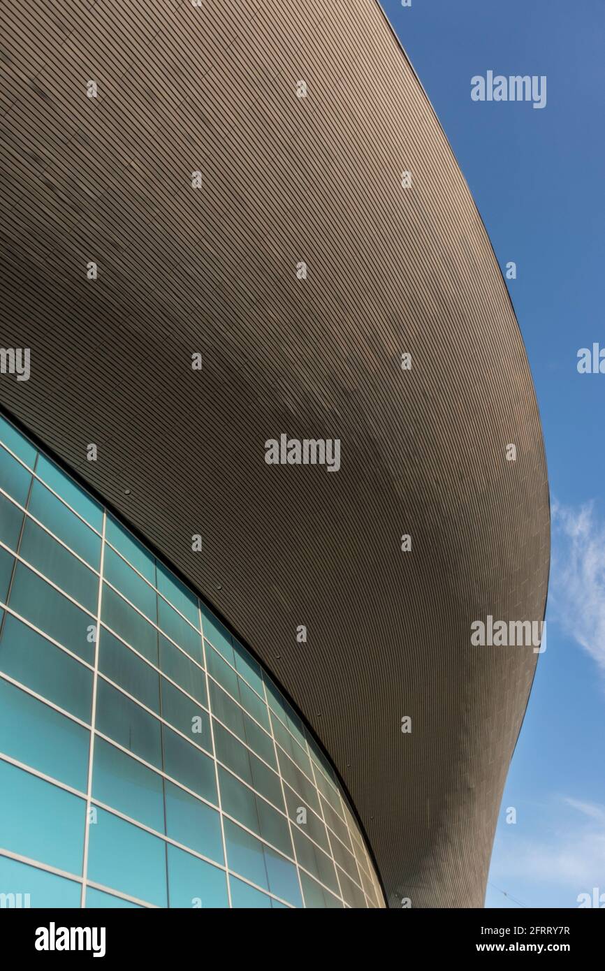 Roof line of the London Aquatics centre, Stratford. Designed by Zaha ...