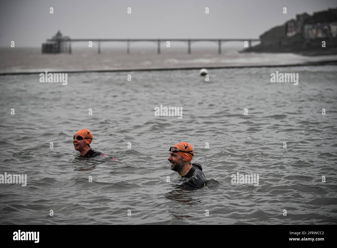 Swimmers at Clevedon Marine Lake, Clevedon, Somerset. Picture date ...