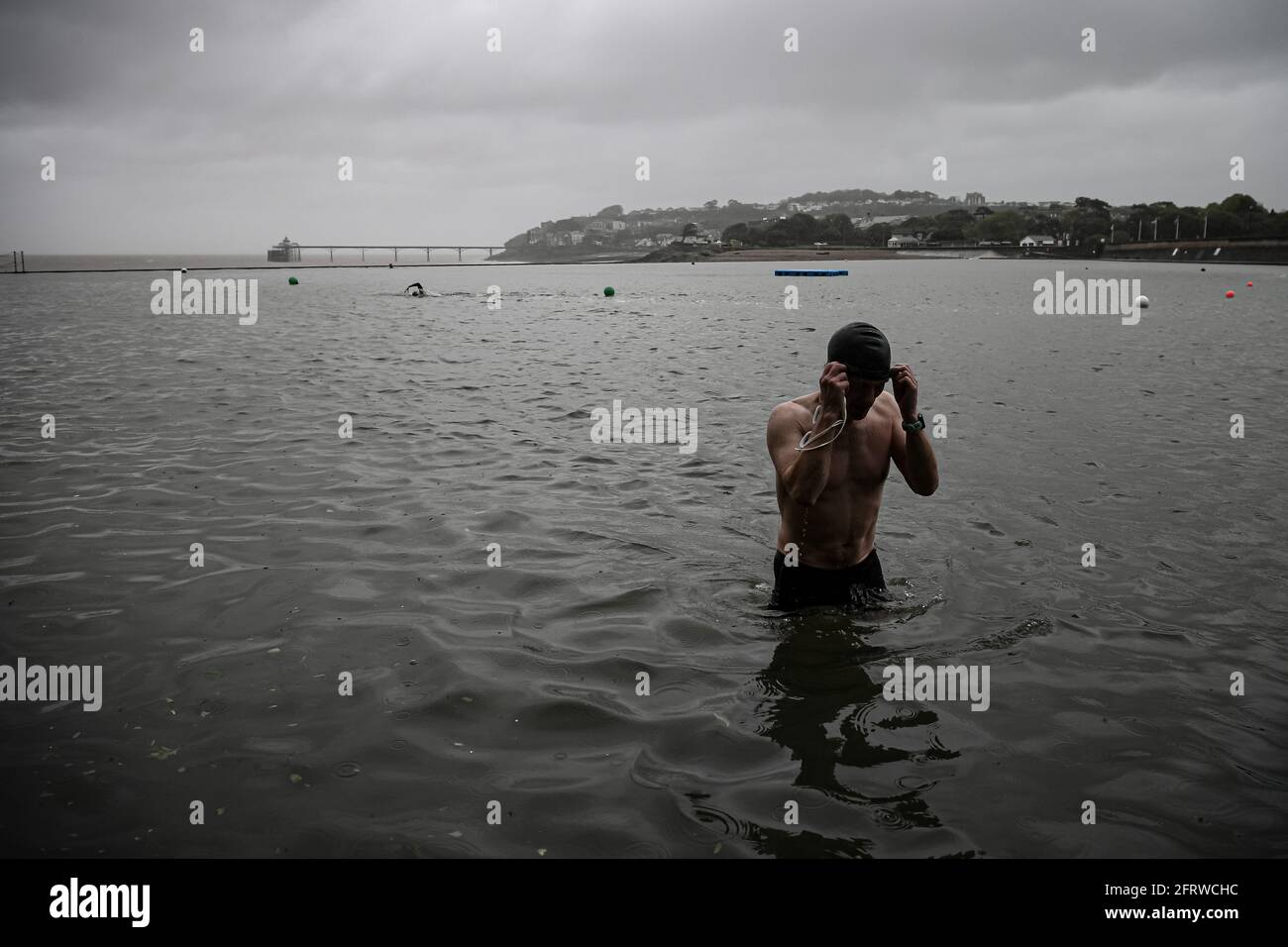 Swimmers at Clevedon Marine Lake, Clevedon, Somerset. Picture date ...