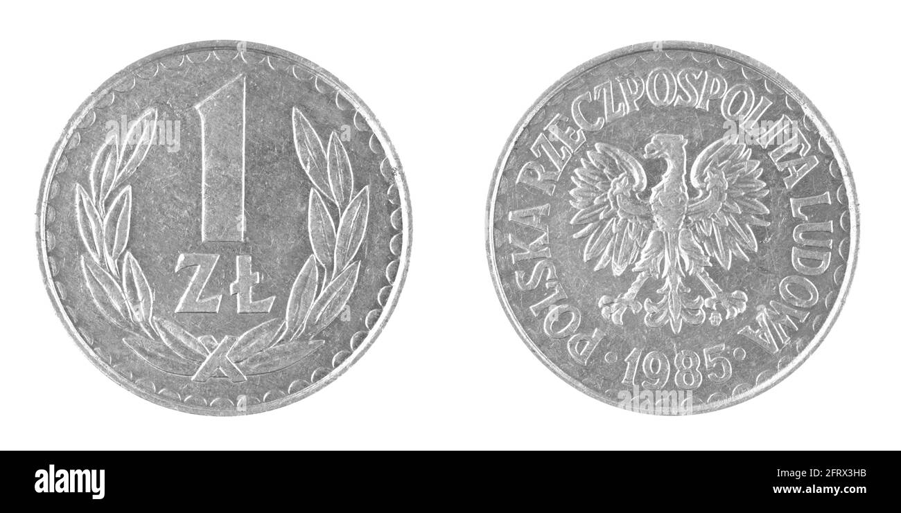 Polish one 1 zloty coin PRL 1985 isolated on a white background photo ...