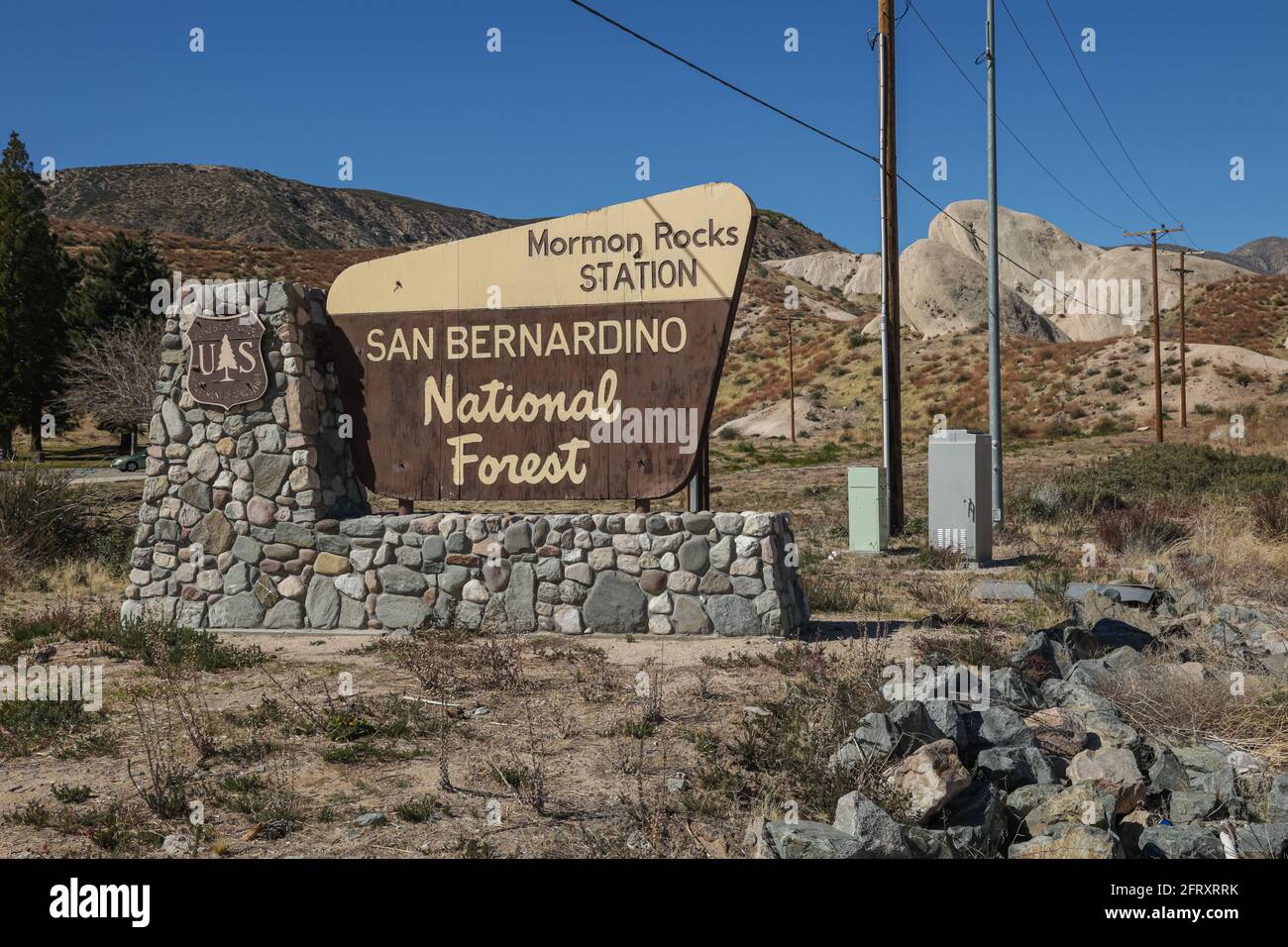 CAJON PASS, CALIFORNIA, UNITED STATES - Apr 26, 2021: A wooden sign ...