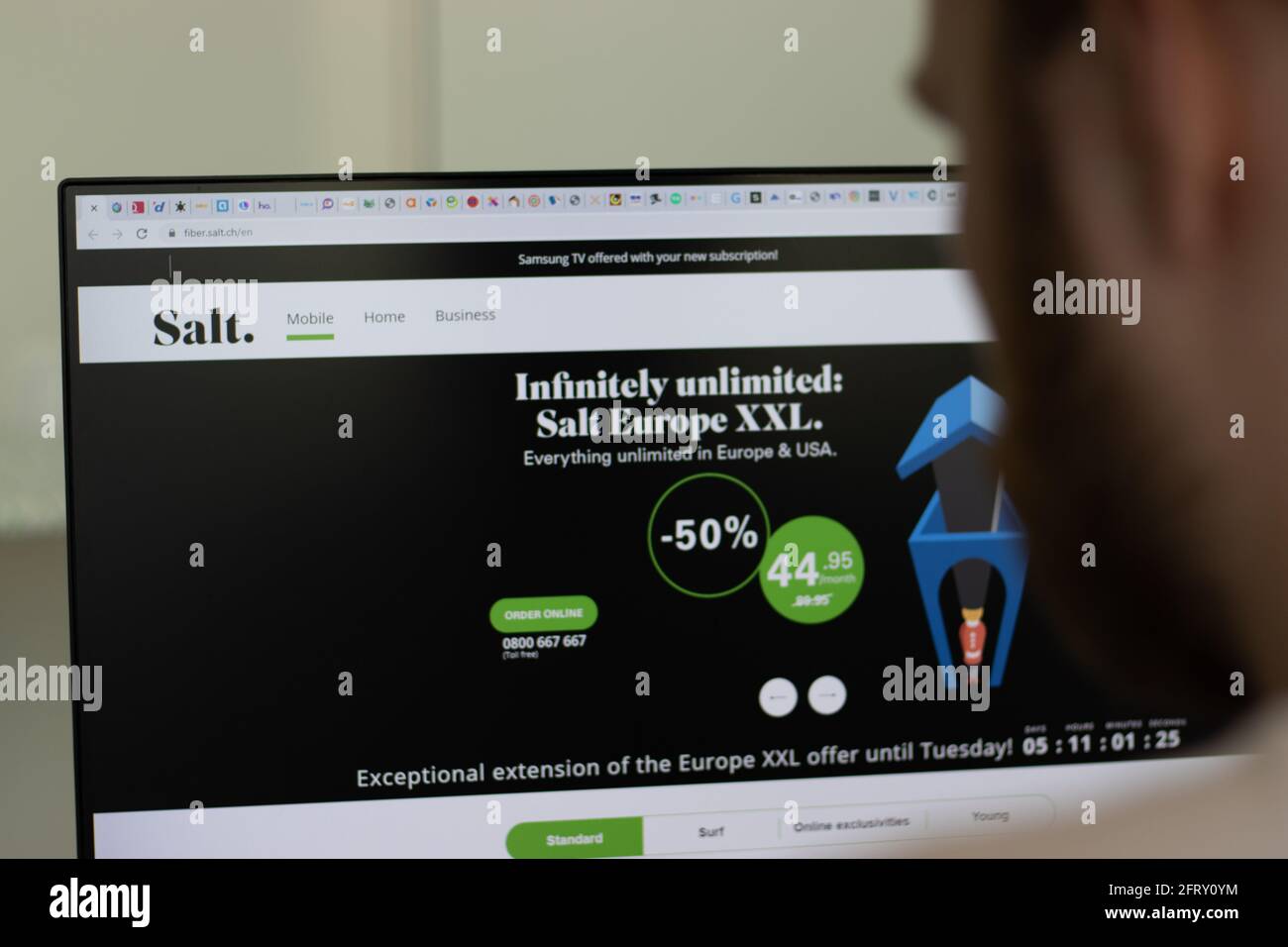 New York, USA - 1 May 2021: Salt Mobile company website on screen ...