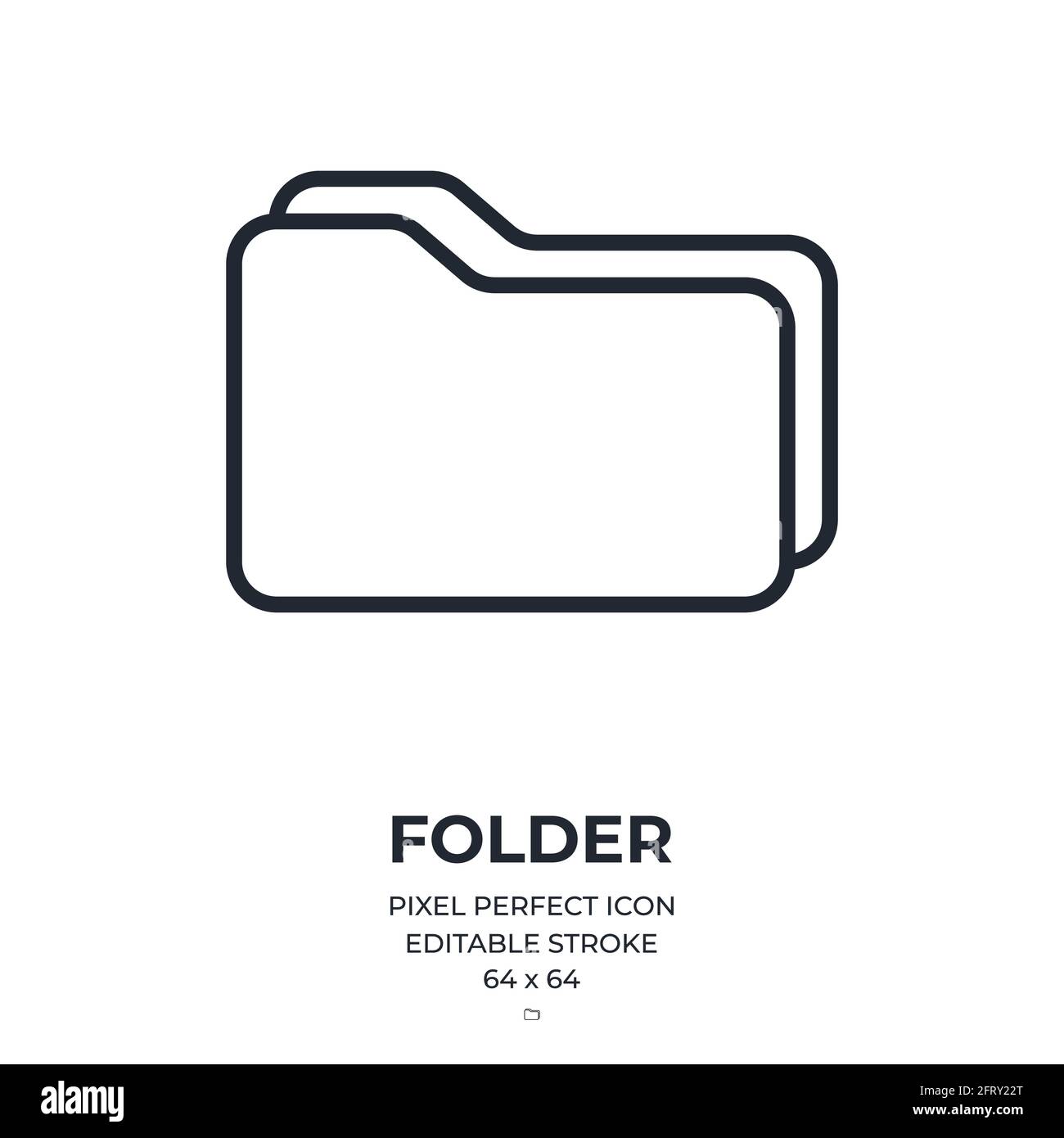 Folder editable stroke outline icon isolated on white background flat vector illustration. Pixel ...