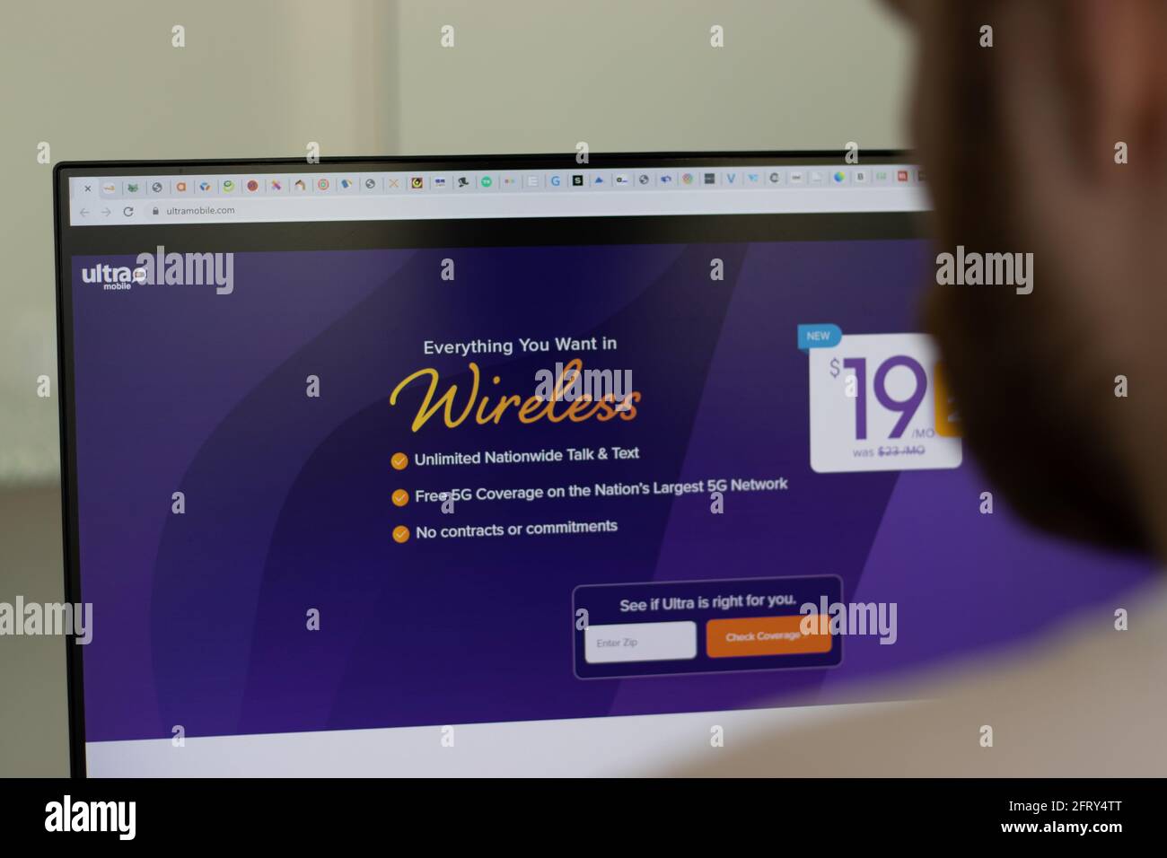 New York, USA - 1 May 2021: Ultra Mobile company website on screen ...