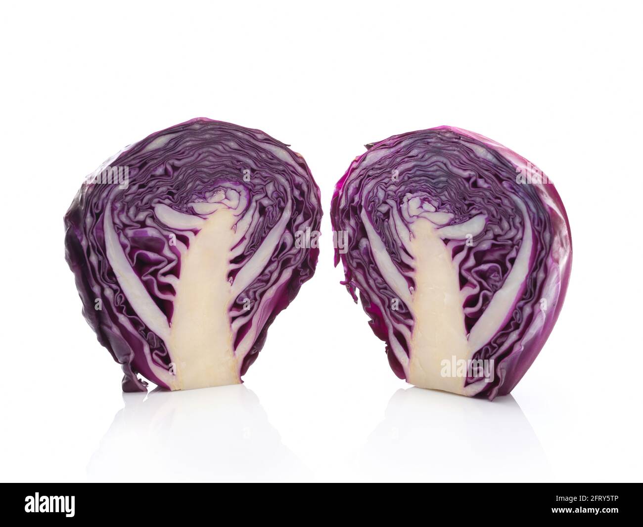 Sliced half part of fresh red cabbage isolated on white background ...