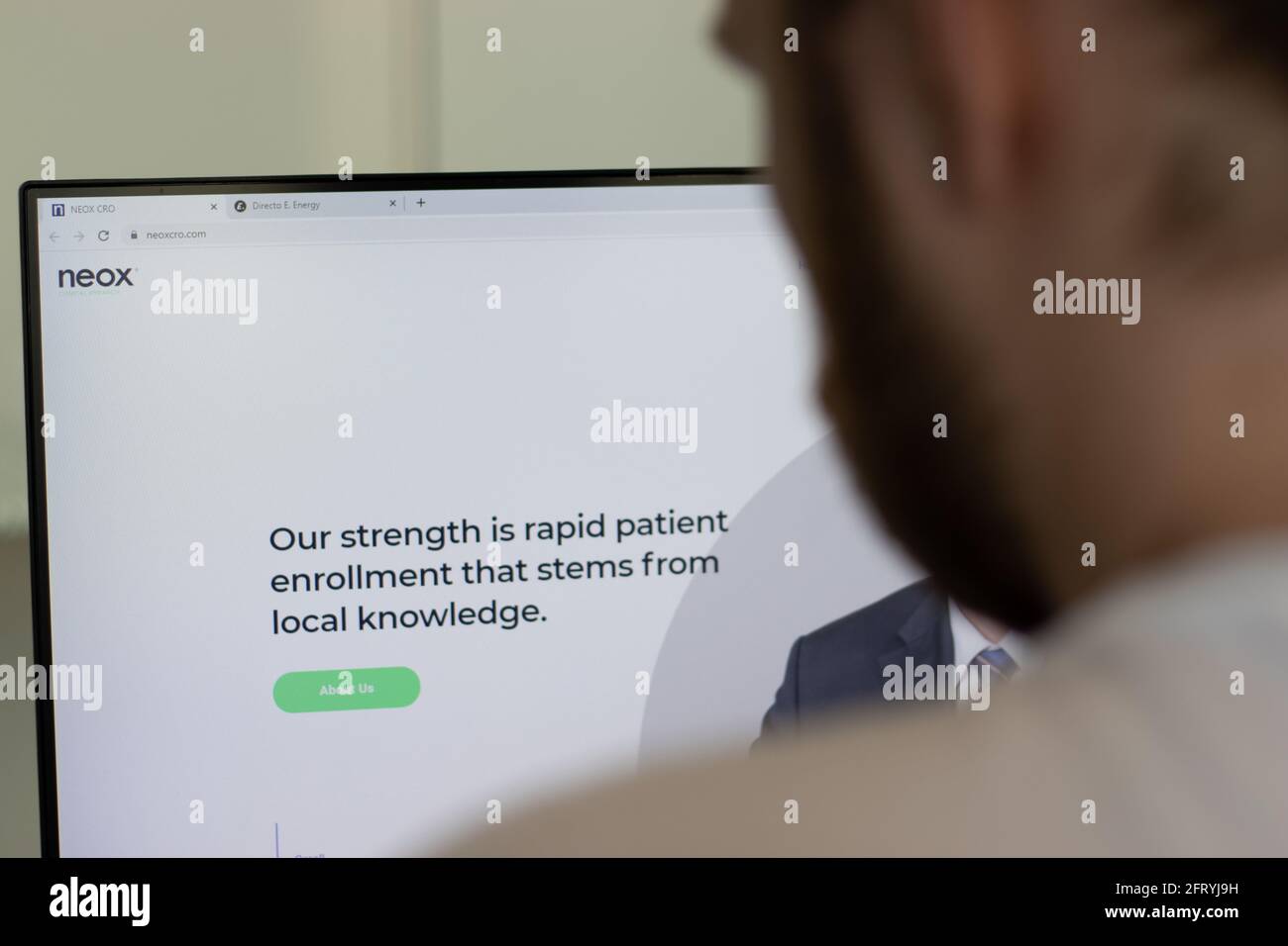 New York, USA - 1 May 2021: Neox company website on screen ...