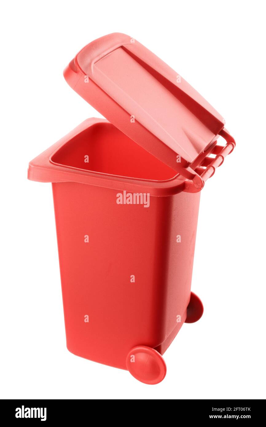 Plastic red trash can isolated on white background Stock Photo - Alamy