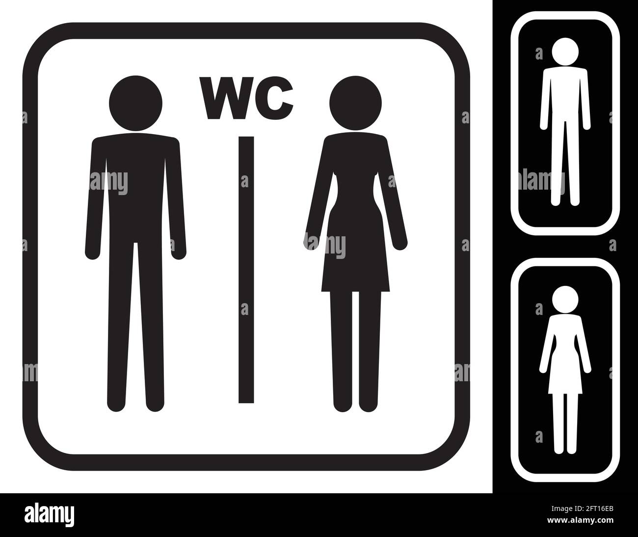 Set of wc glyphs icon. Man and woman stick figure for toilet room. Two ...