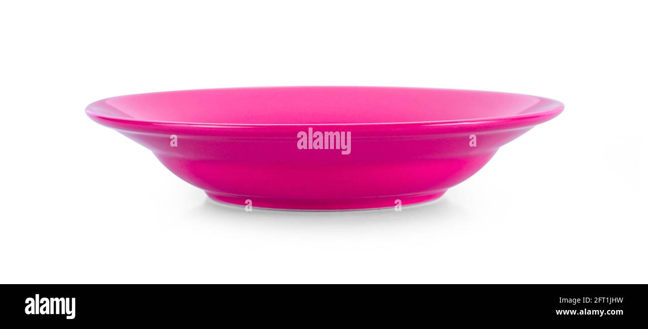 color pink plate isolated on white background Stock Photo - Alamy