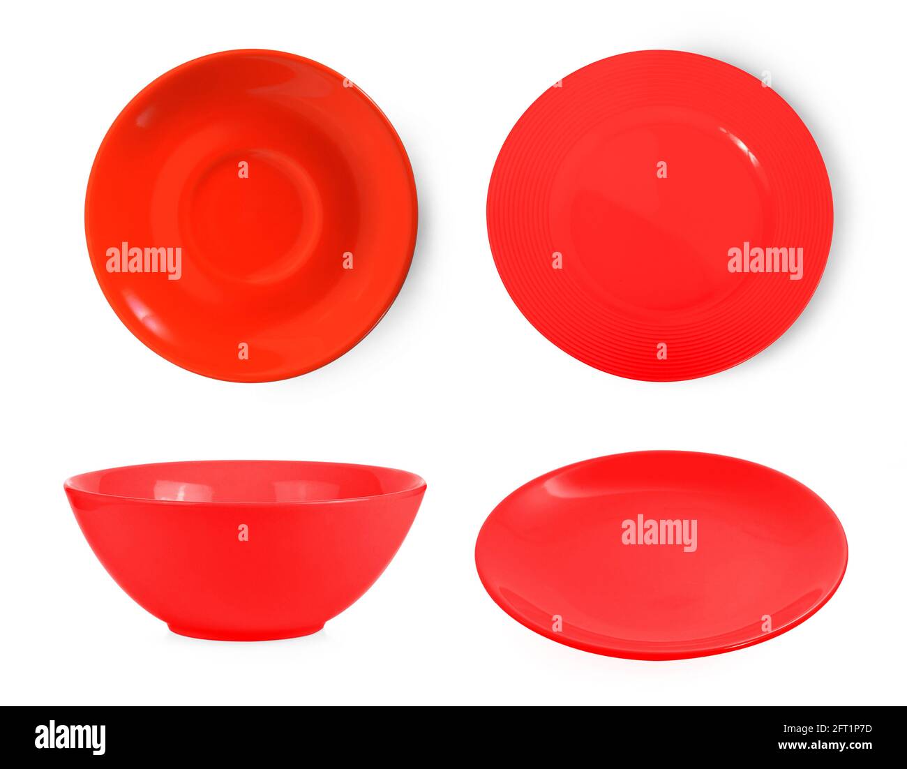 set of red plate on white background Stock Photo - Alamy