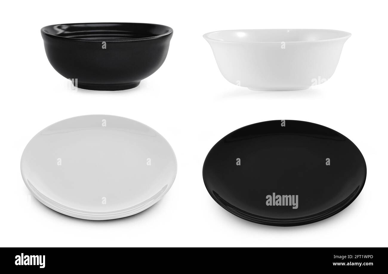 set of black and white plate on white background Stock Photo - Alamy