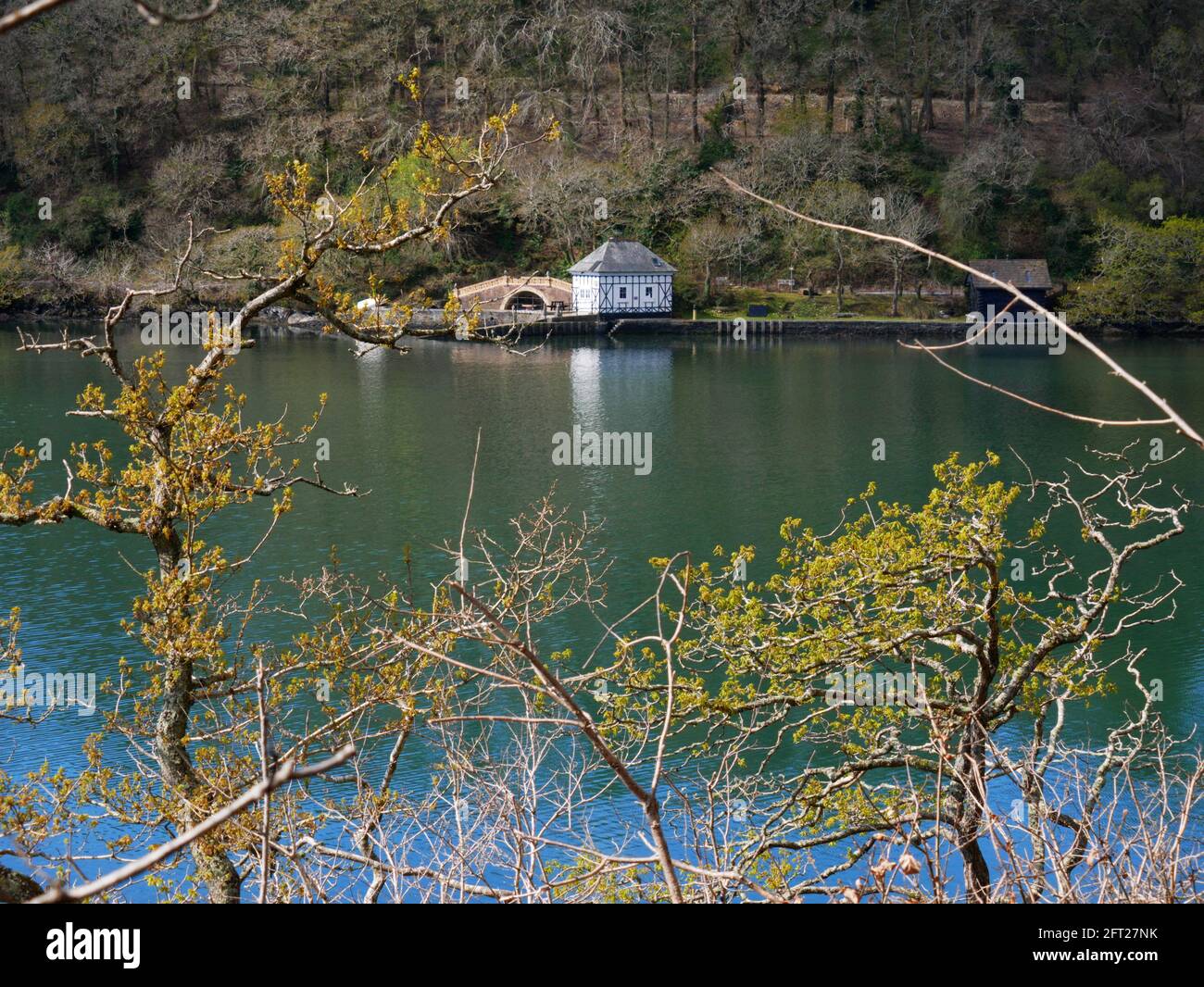 The Royal Boathouse at Penquite Quay, seen from St Winnow Point across ...