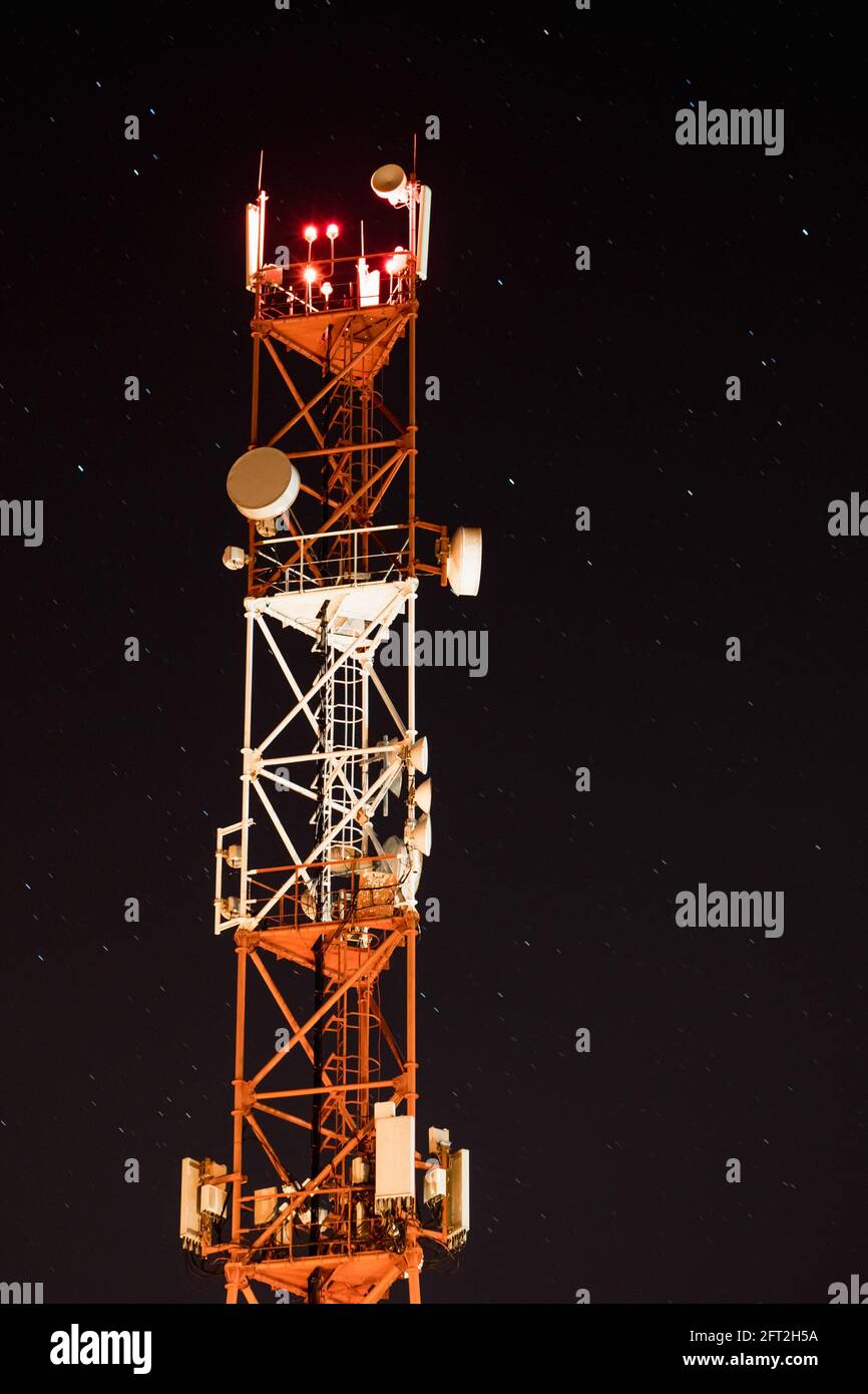GSM cellular base station on the background of a black starry sky ...