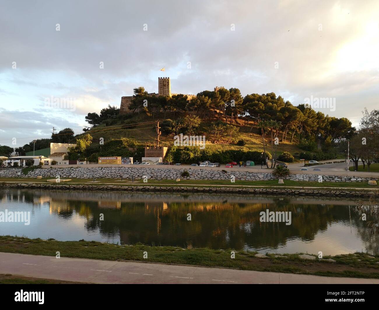 River Fuengirola and the Sohail castle. Fuenlgirola, Malaga province ...