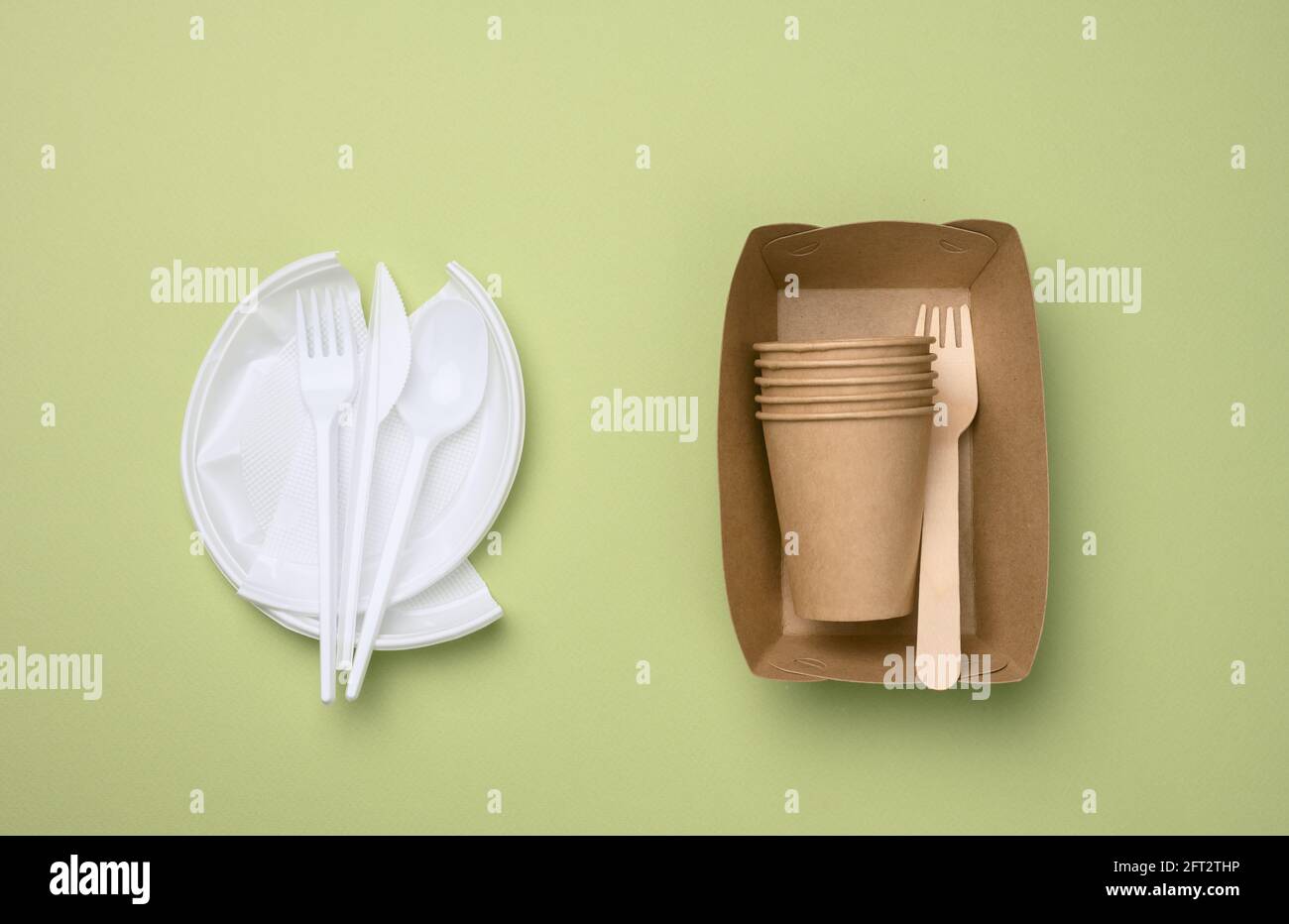 non-degradable plastic waste from disposable tableware and a set of ...