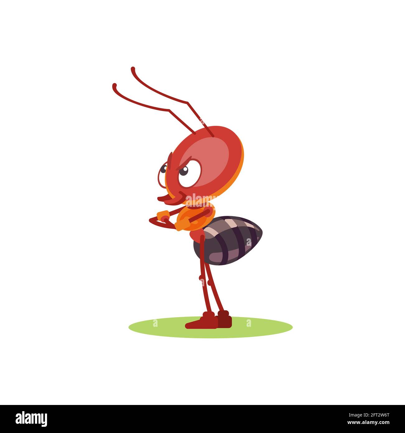 The angry ant stands in thought. Cartoon character orange insect vector ...
