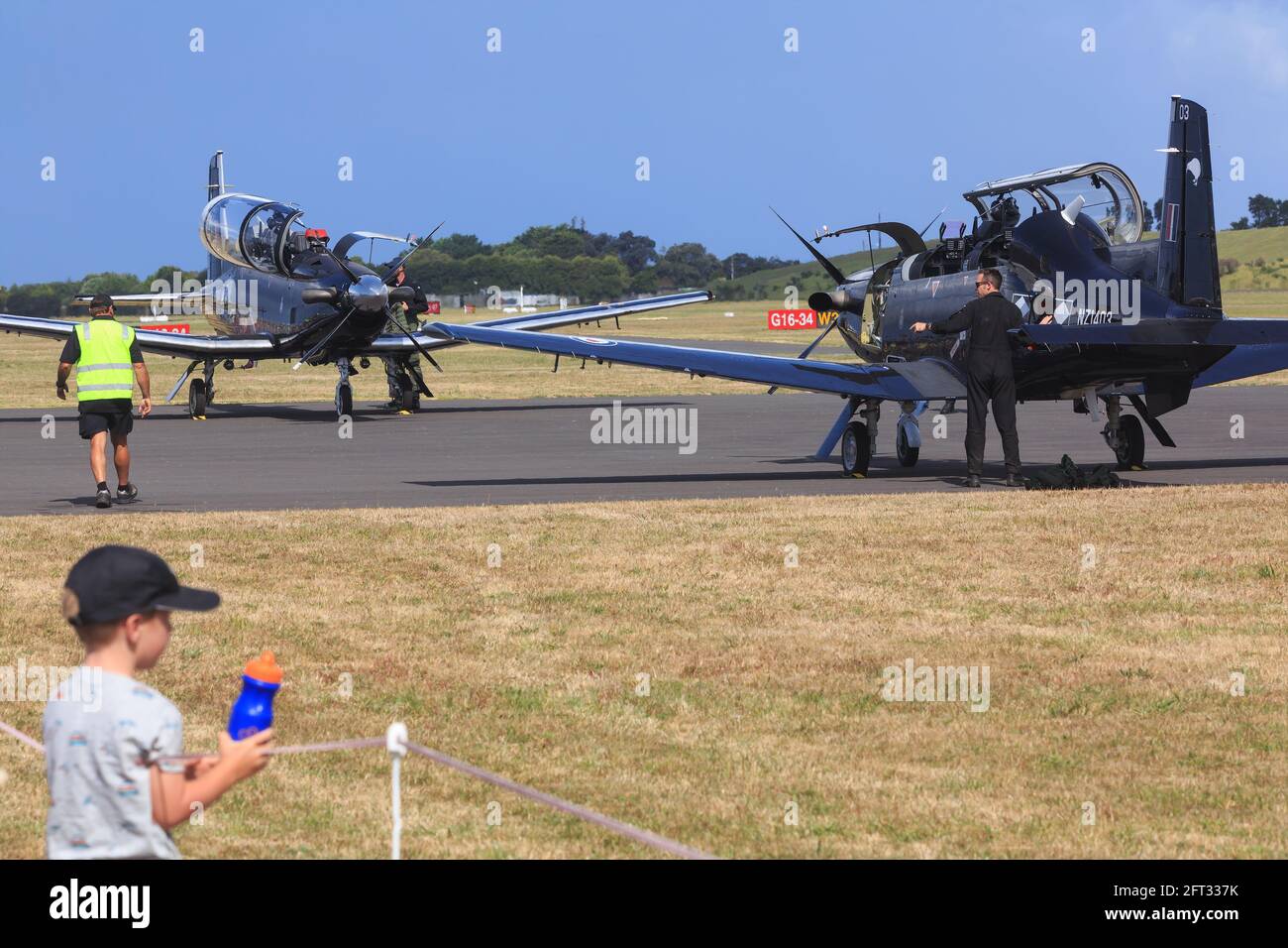 Two Beechcraft T-6 Texan II trainer planes flown by the Black Falcons ...