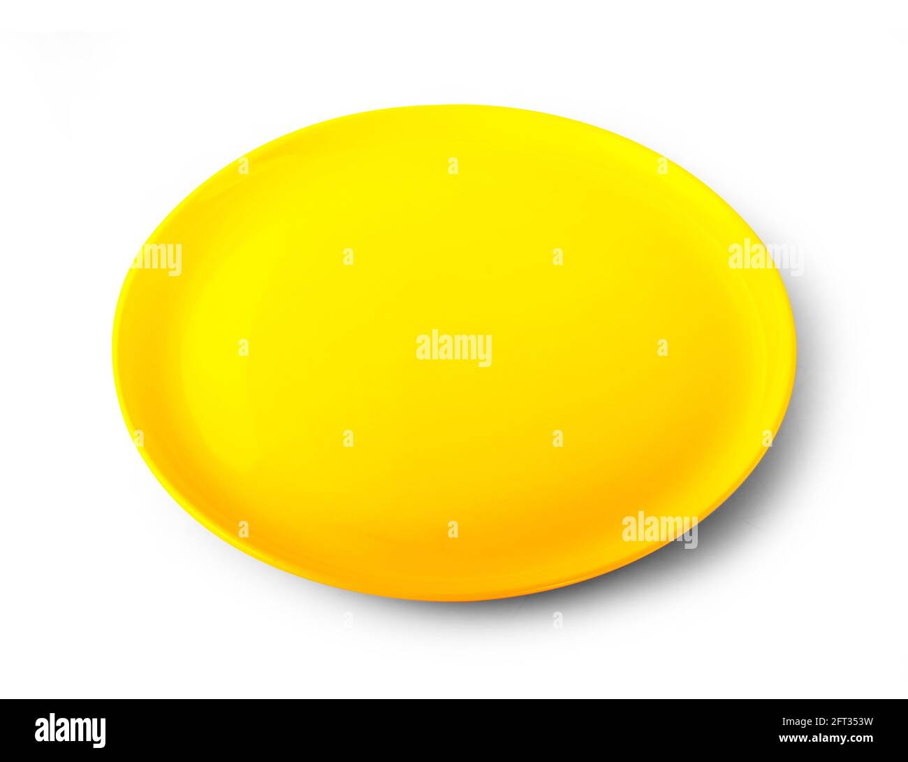 empty yellow plate isolated on white background Stock Photo - Alamy