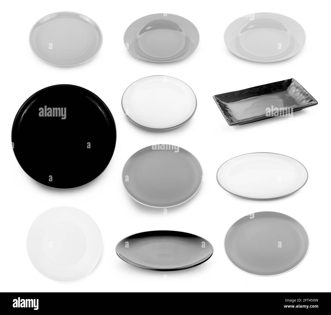set of plate on white background Stock Photo - Alamy