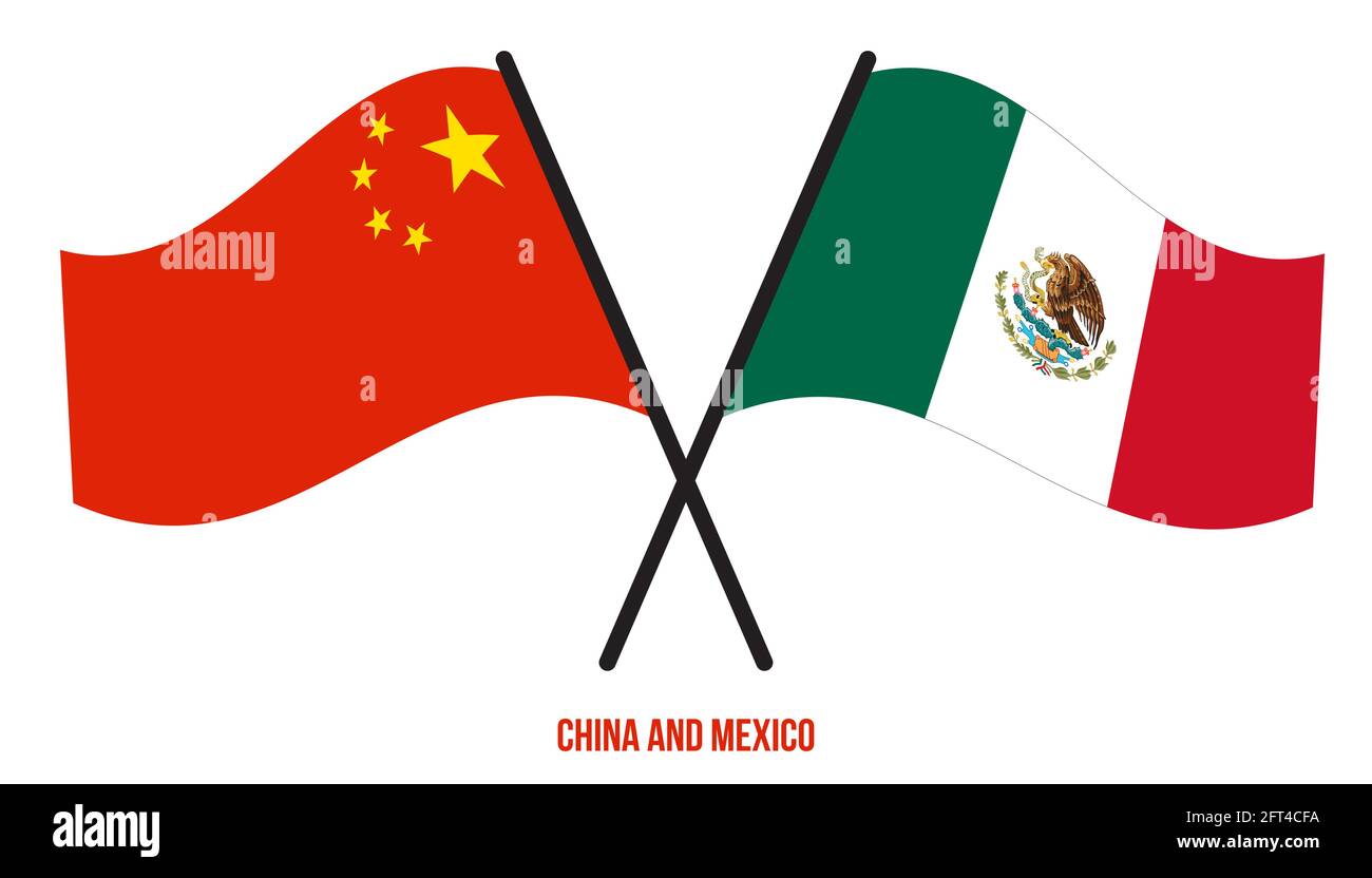China and Mexico Flags Crossed And Waving Flat Style. Official ...