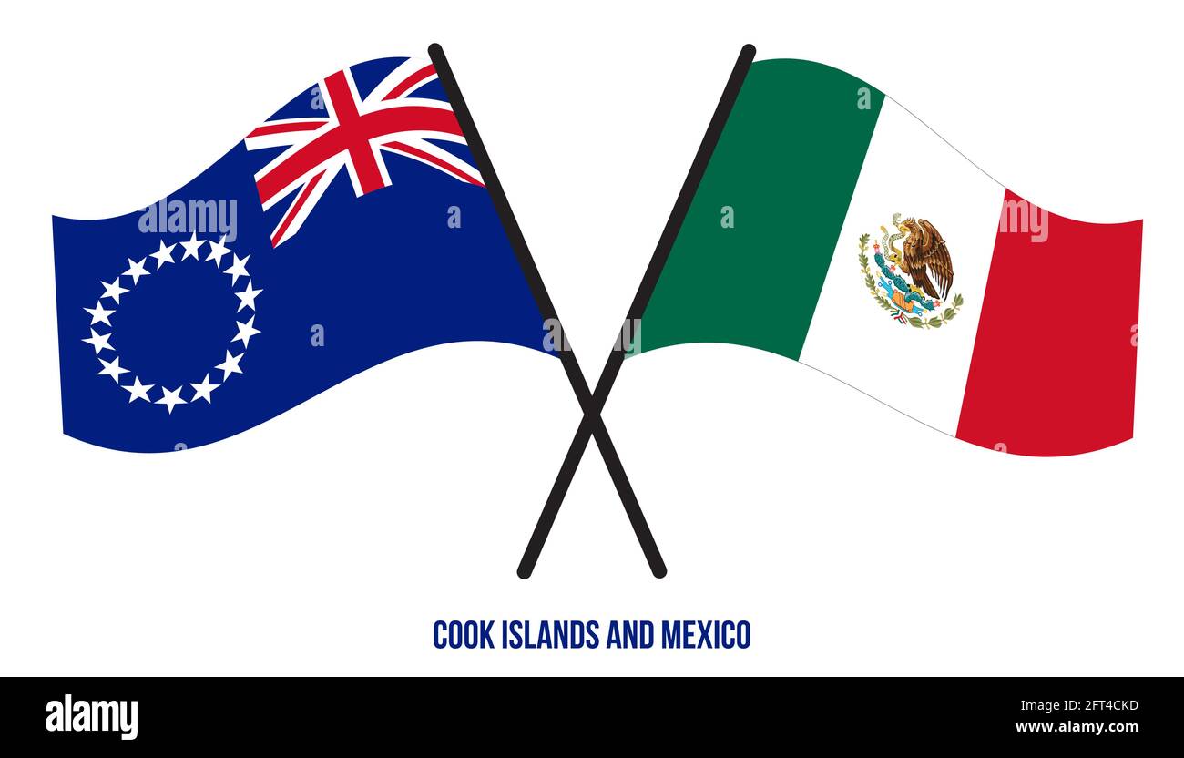 Cook Islands and Mexico Flags Crossed And Waving Flat Style. Official ...
