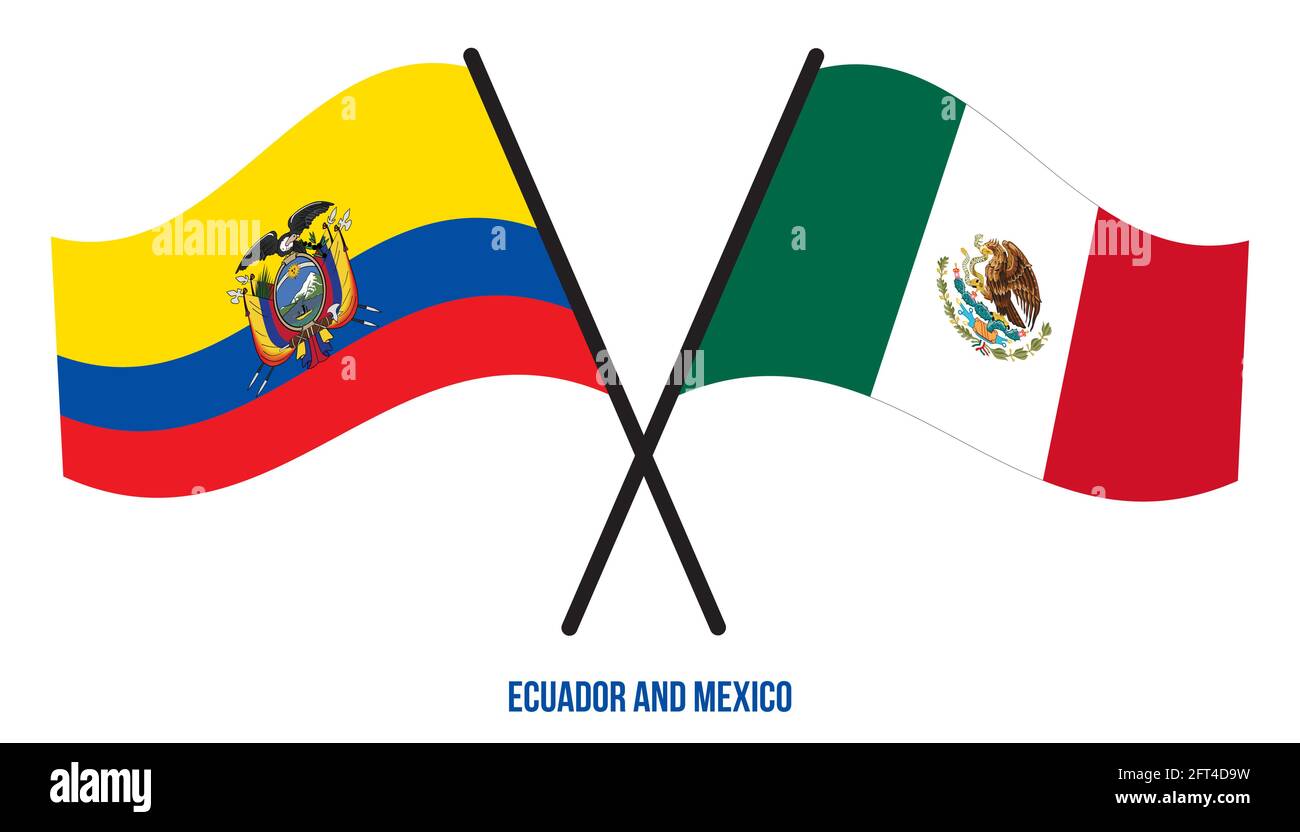 Ecuador and Mexico Flags Crossed And Waving Flat Style. Official ...