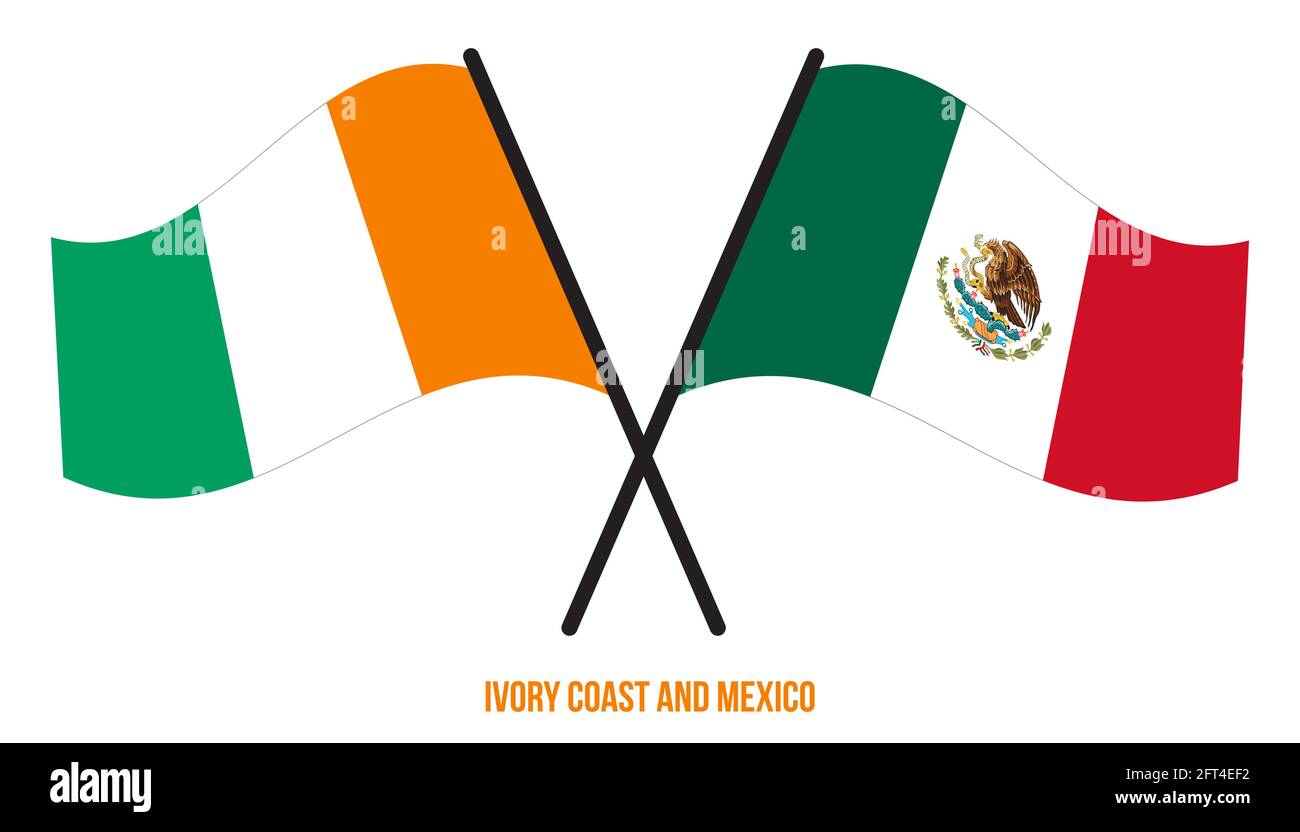 Ivory Coast and Mexico Flags Crossed And Waving Flat Style. Official ...