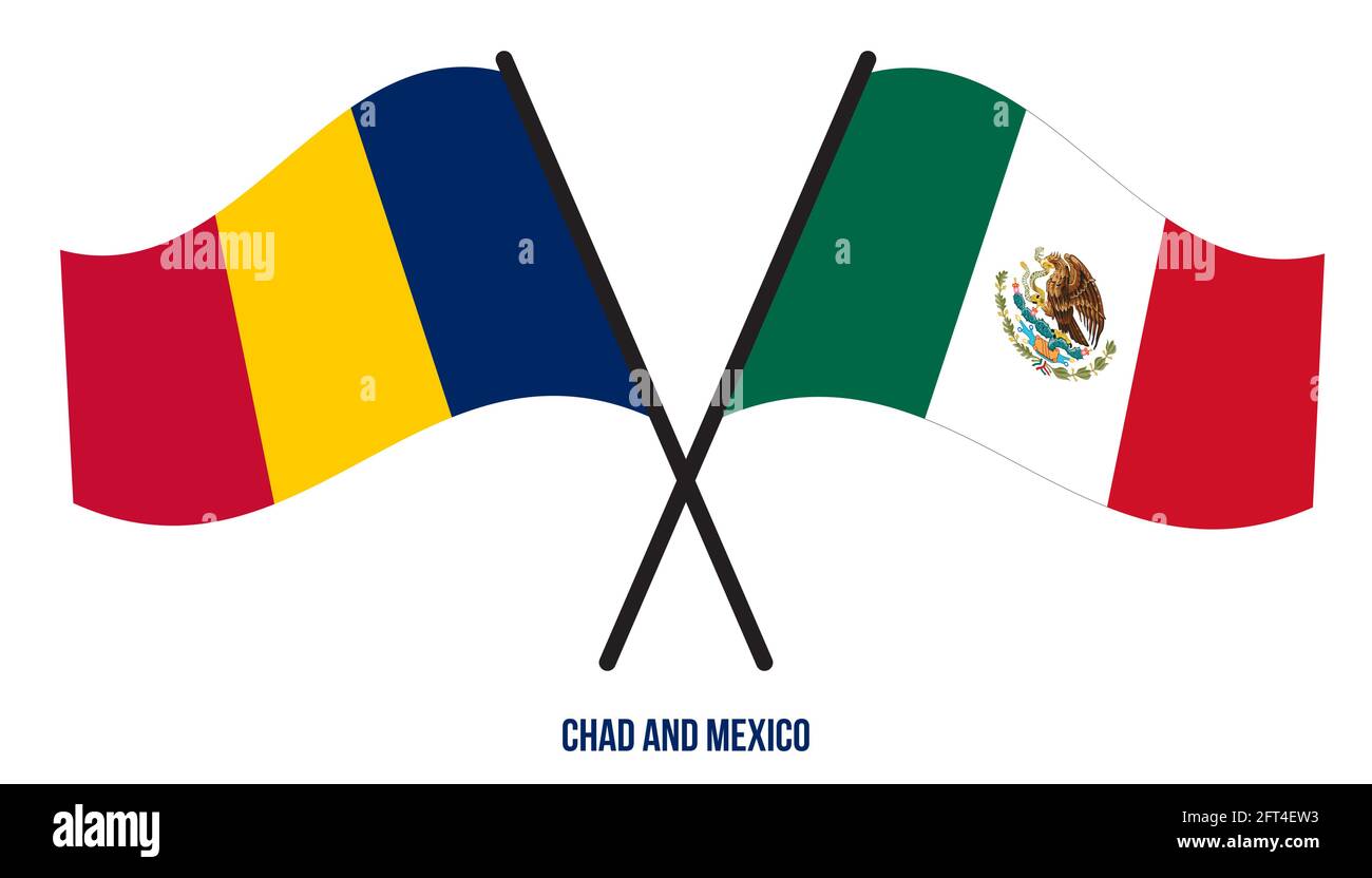 Chad and Mexico Flags Crossed And Waving Flat Style. Official ...