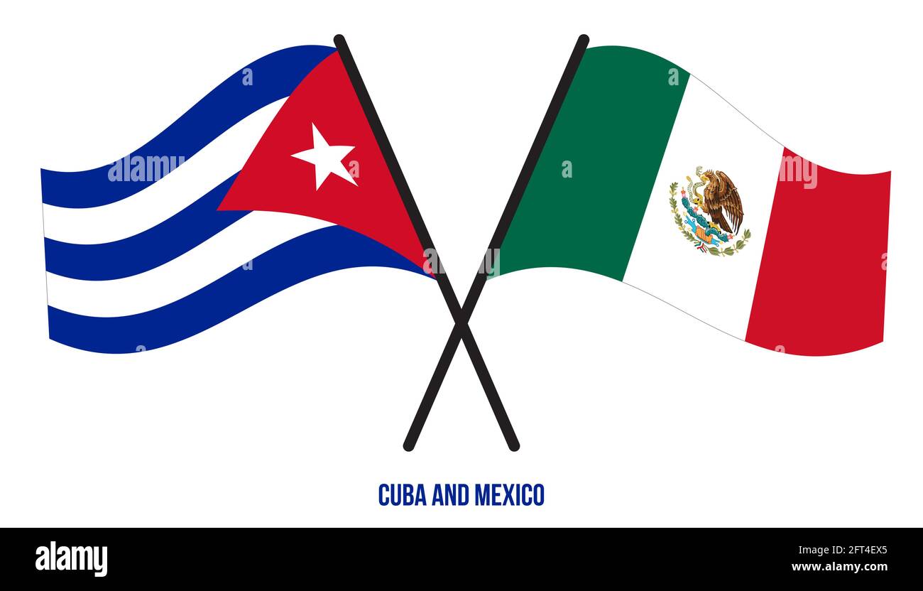 Cuba and Mexico Flags Crossed And Waving Flat Style. Official ...